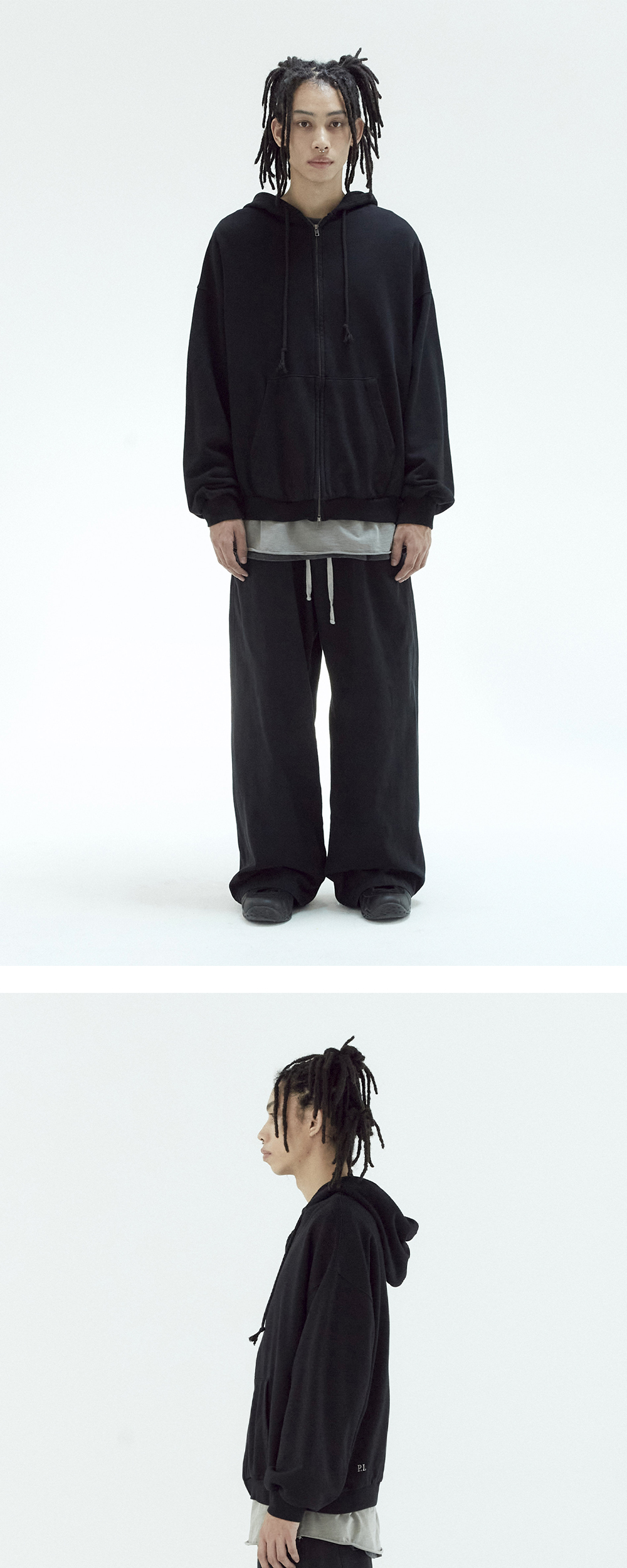 폴리테루 휴먼인덱스 휴먼 루즈드 집 후디 워시드 블랙 - 24FW | Polyteru Human Index | KREAM