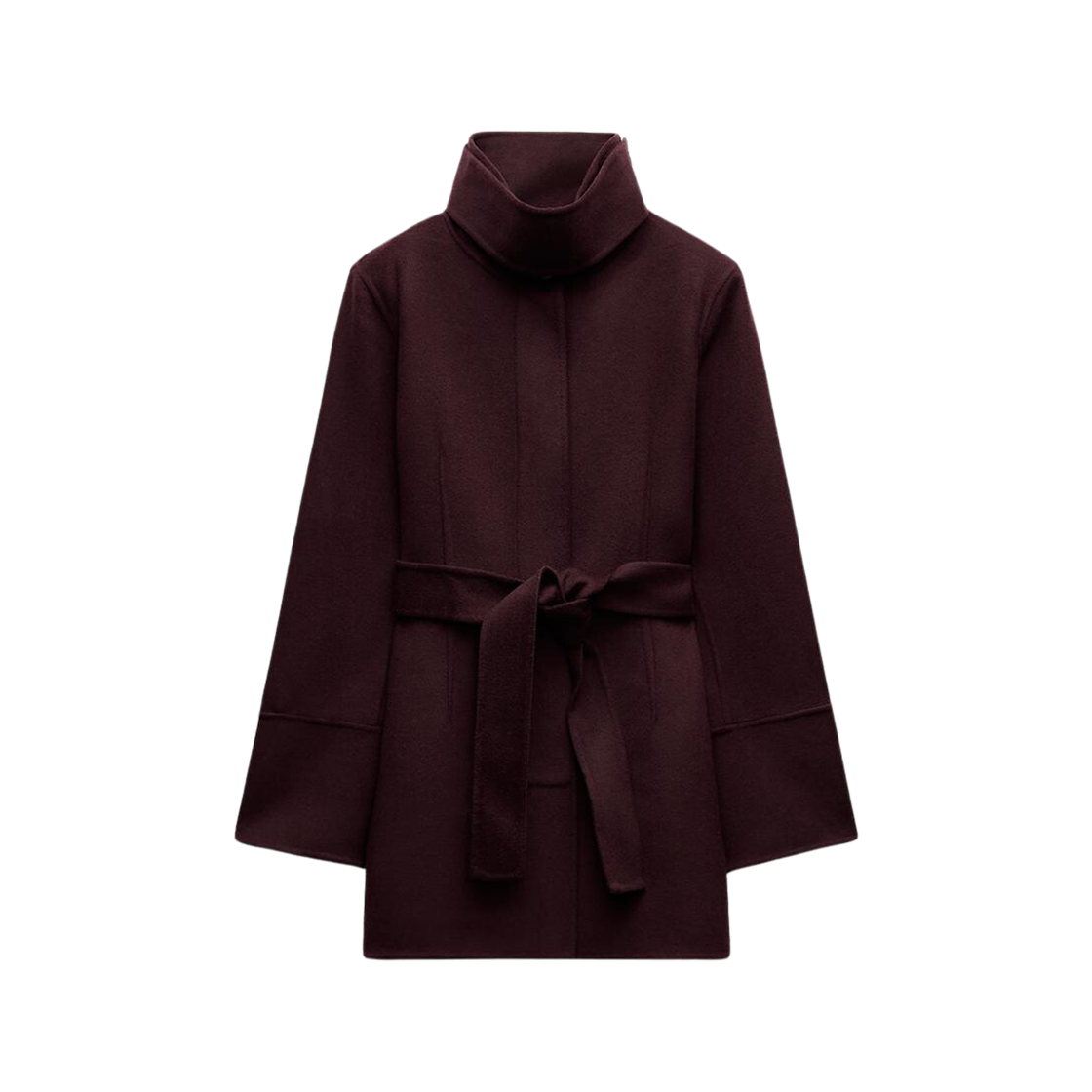 (W) 자라 ZW 컬렉션 울 블렌드 벨트 코트 버건디 | Zara | KREAM