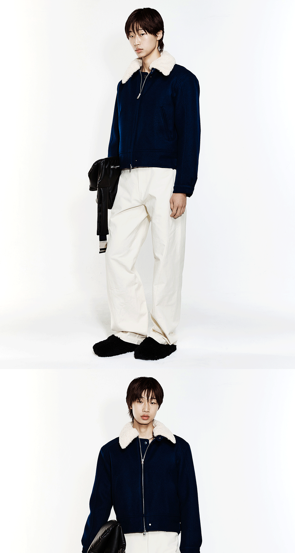 알렌느 디테쳐블 카라 울 크롭 자켓 네이비 | Haleine | KREAM