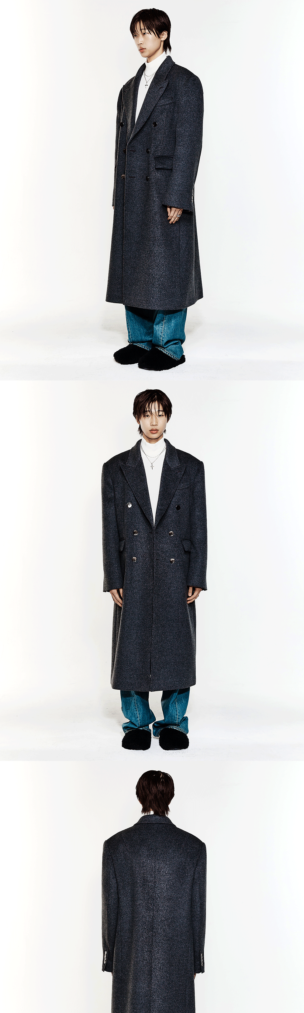 알렌느 더블 브레스티드 울 맥시 코트 차콜 그레이 | Haleine | KREAM