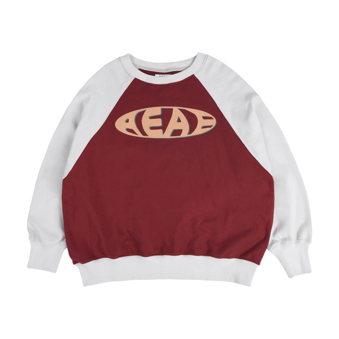 (W) 에이에이 빈티지 로고 래글런 스웨트셔츠 베이지 버건디 | Aeae | KREAM