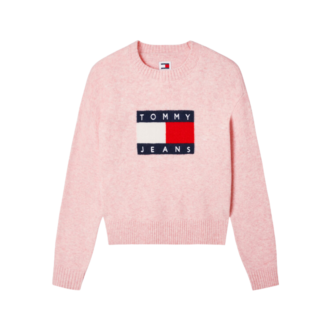 (W) 타미 진스 플래그 크루넥 스웨터 발레 핑크 멜란지 | Tommy Jeans | KREAM