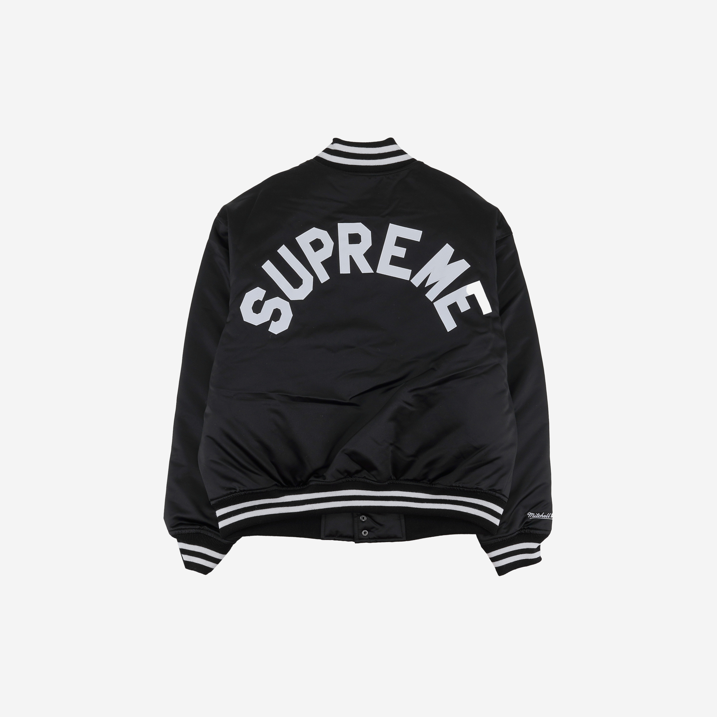 슈프림 미첼 & 네스 사틴 바시티 자켓 블랙 - 24FW | KREAM