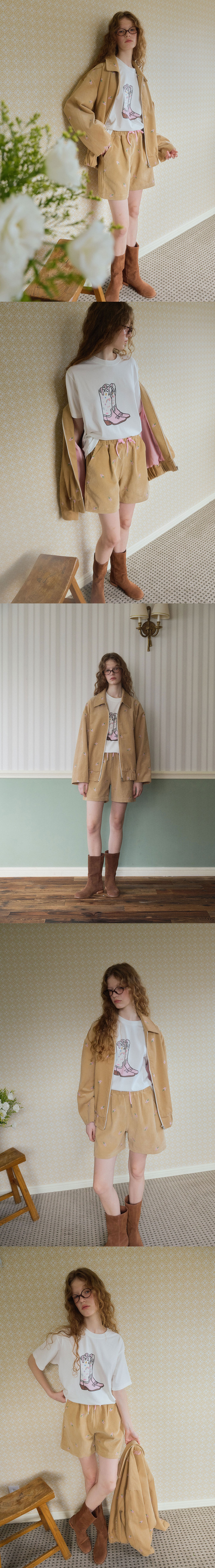 네이비 플로럴 엠브로이더리 오버사이즈 블루종 베이지 | Neib | KREAM