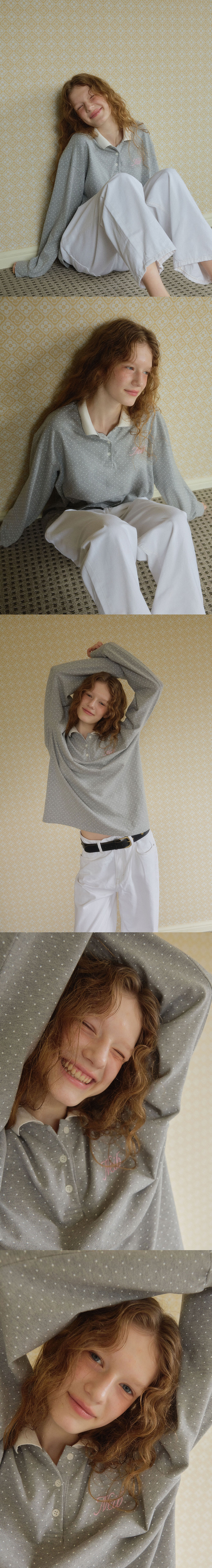 네이비 도트 피케 폴로 탑 멜란지그레이 | Neib | KREAM