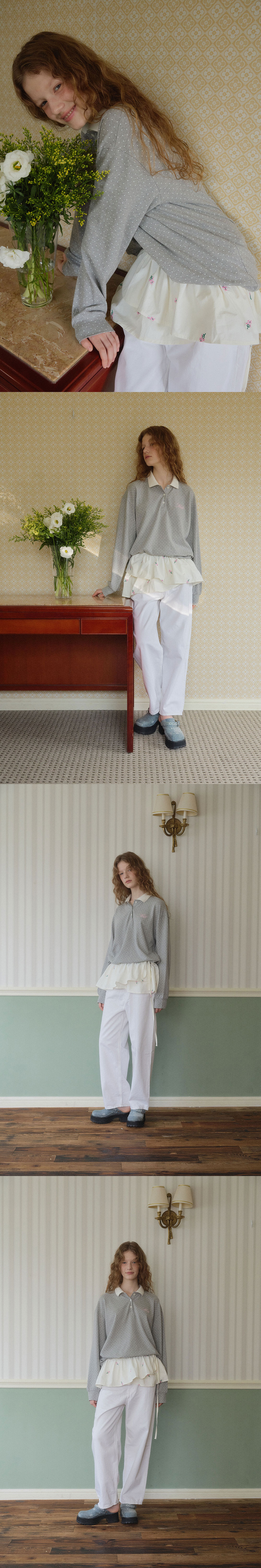 네이비 도트 피케 폴로 탑 멜란지그레이 | Neib | KREAM