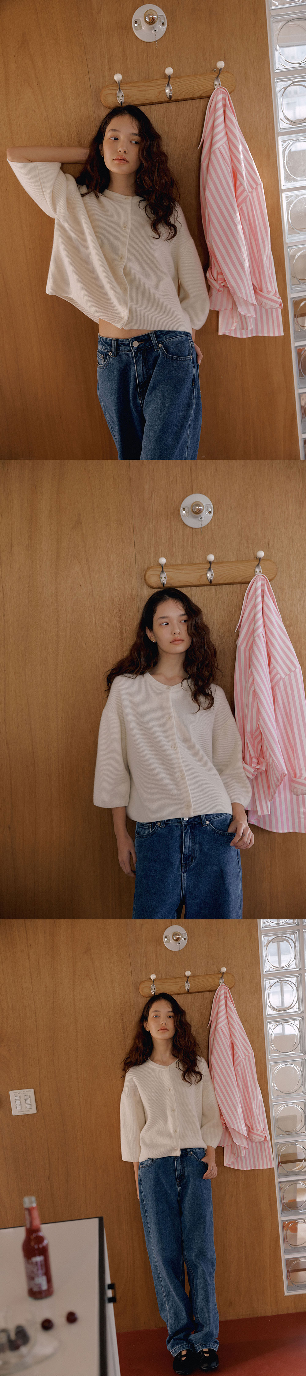 네이비 캐시미어 숏 슬리브 니트 가디건 아이보리 | Neib | KREAM