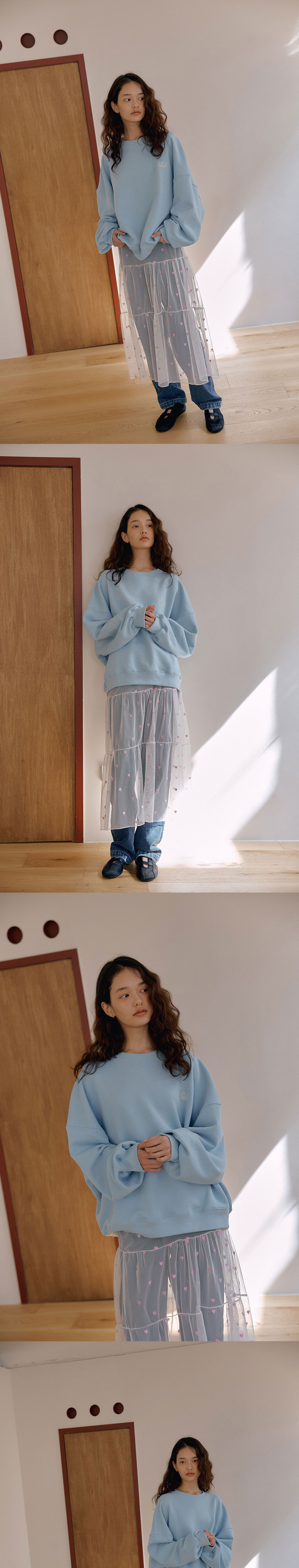 네이비 엠브로이더리 하트 레이어드 스커트 화이트 | Neib | KREAM