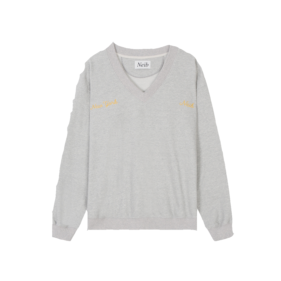 네이비 뉴욕 브이넥 코듀로이 스웻셔츠 멜란지그레이 | Neib | KREAM
