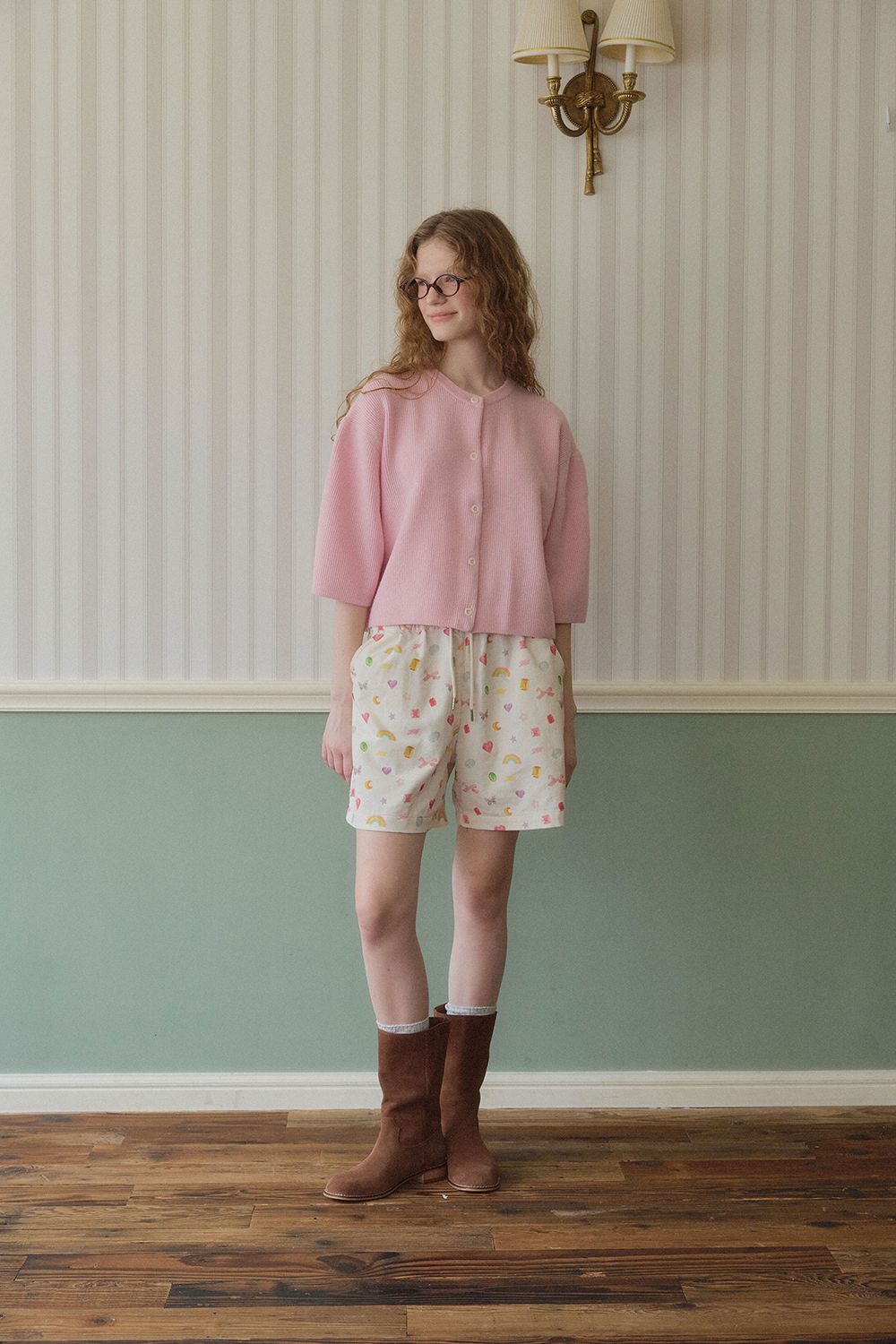 네이비 패턴 코듀로이 밴딩 쇼츠 핑크 | Neib | KREAM