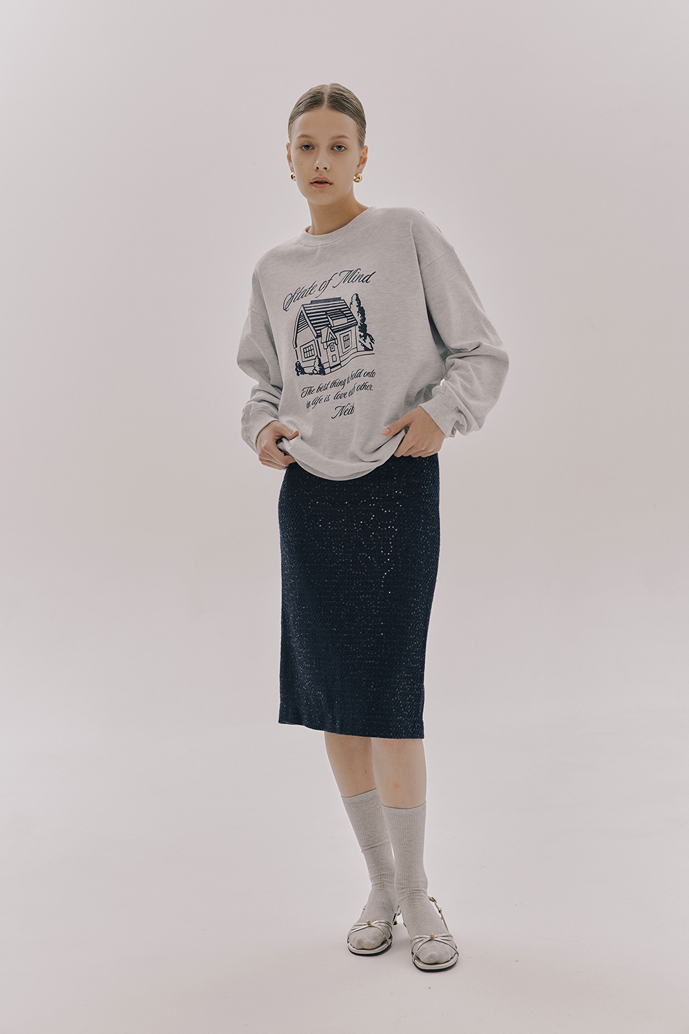 네이비 스테이트 오브 마인드 하우스 스웻셔츠 멜란지그레이 | Neib | KREAM