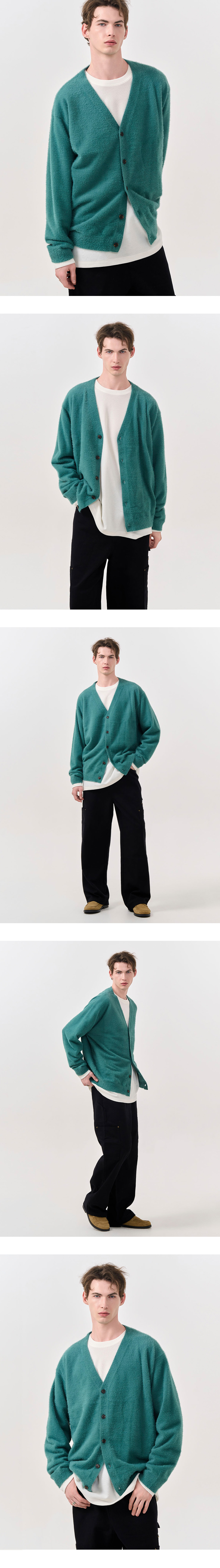 제너럴아이디어 유니섹스 헤어리 브이넥 가디건 민트 | GENERAL IDEA | KREAM