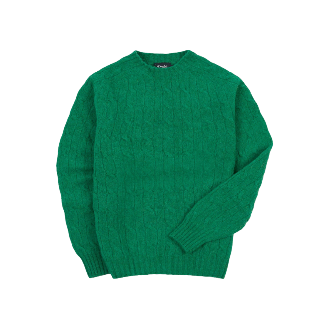 드레익스 브러쉬드 셰틀랜드 케이블 니트 크루넥 점퍼 에메랄드 그린 | Drake's | KREAM