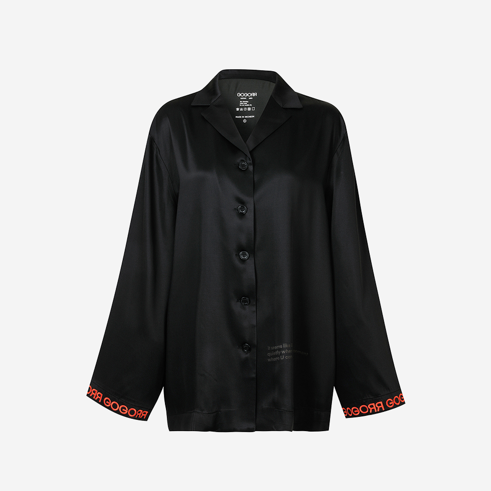 고고르르 새틴 시그니처 롱 탑 블랙 | GOGORR | KREAM