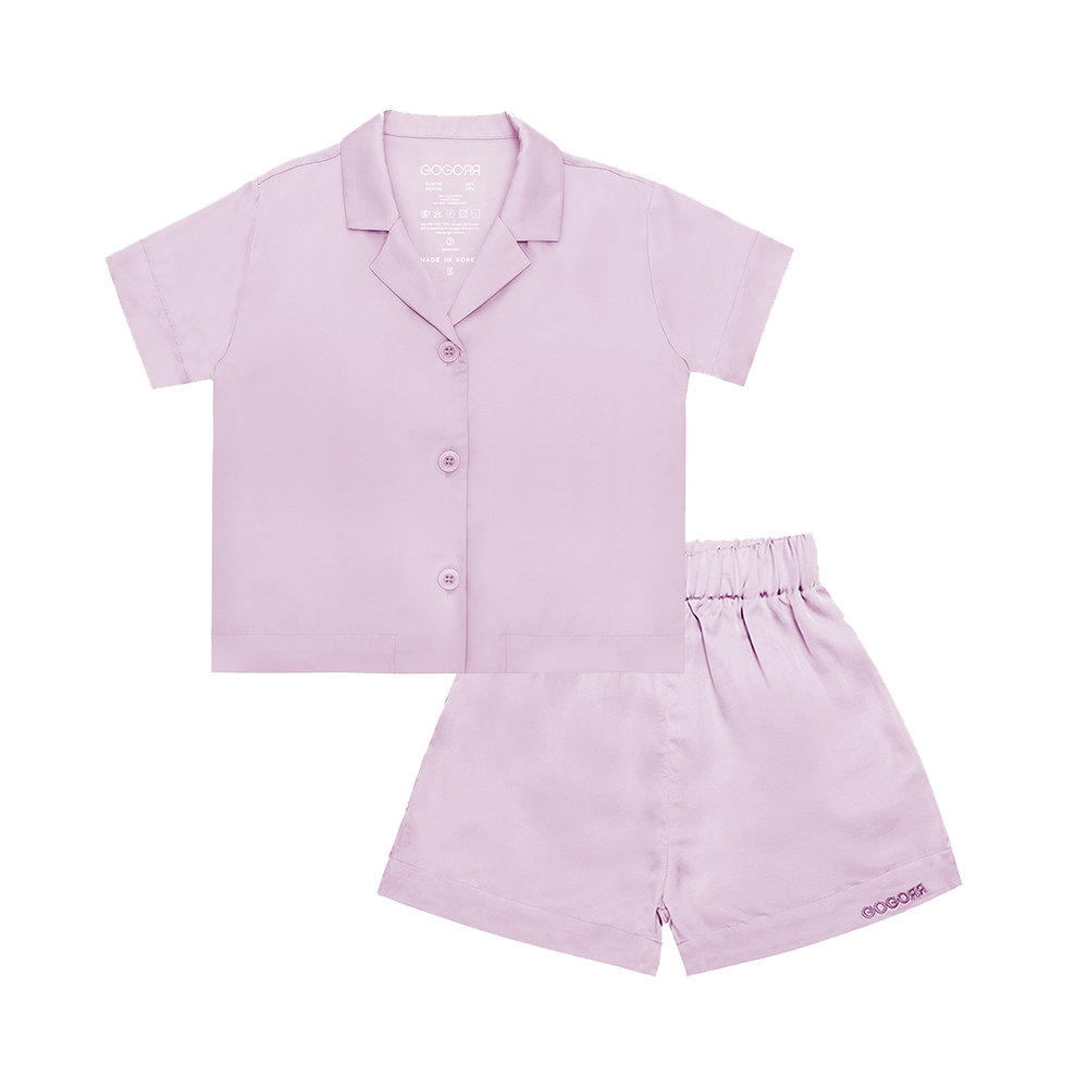 고고르르 새틴 시그니처 키즈 숏 세트 퍼플 | GOGORR | KREAM