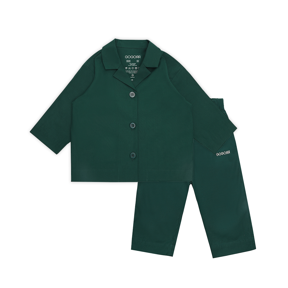 고고르르 코튼 시그니처 키즈 롱 세트 그린 | GOGORR | KREAM