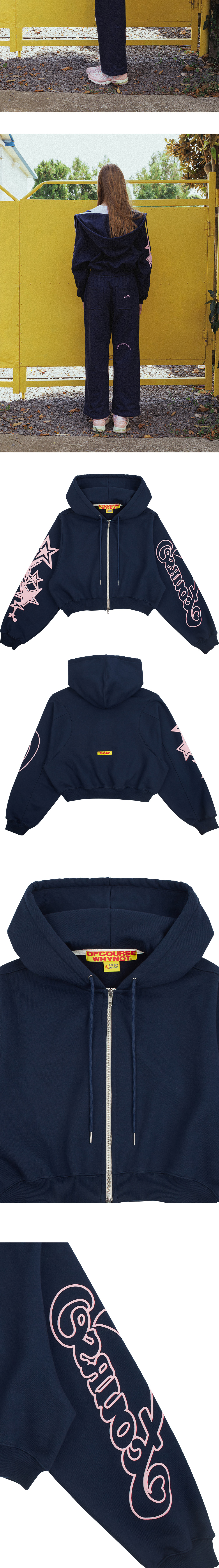 오브콜스와이낫 오마이갓 크롭 후디 집업 네이비 | ofcoursewhynot | KREAM