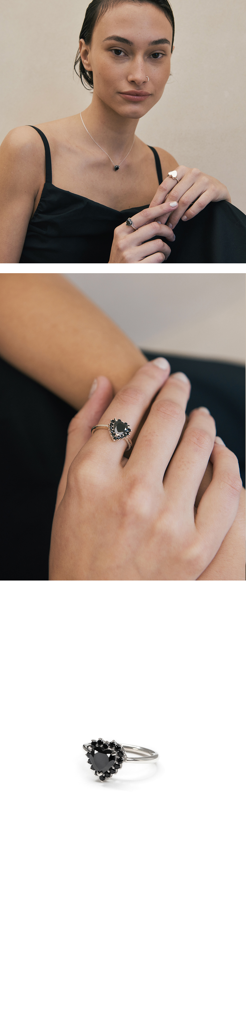 써드무브먼트 크리스탈 하트 링 블랙 | Third movement | KREAM