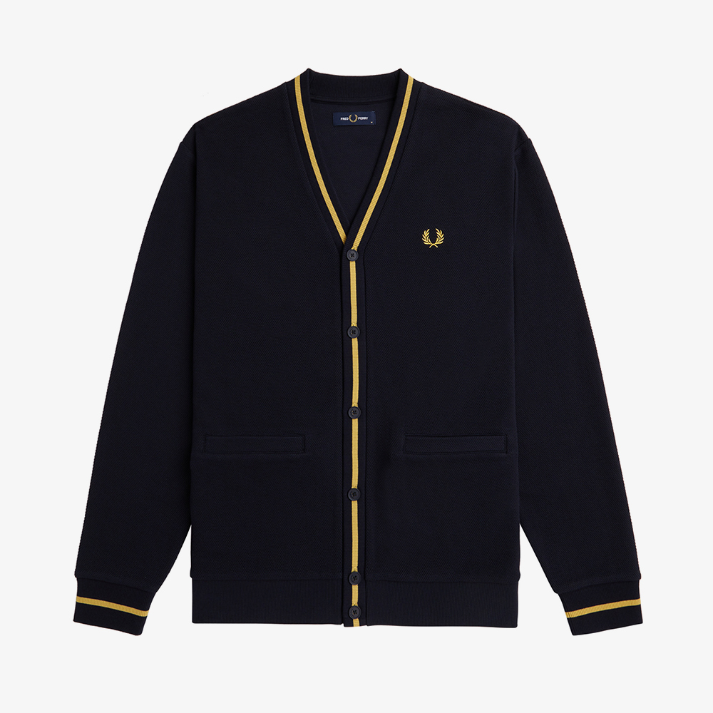 프레드페리 팁 피케 텍스쳐 가디건 네이비 | Fred Perry | KREAM