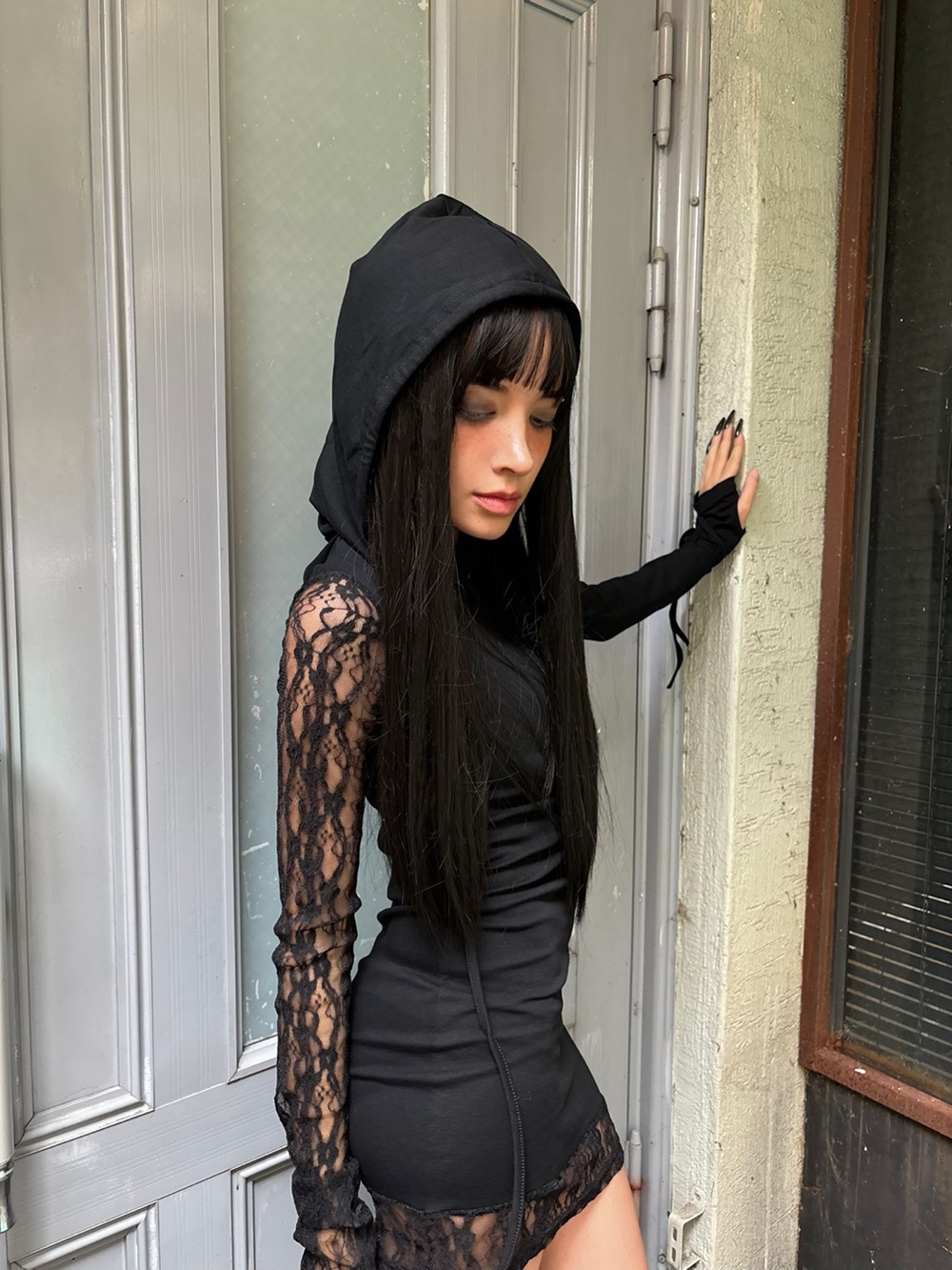 비엔프롬 프롬 레이스 후드 원피스 블랙 | BNFROM | KREAM