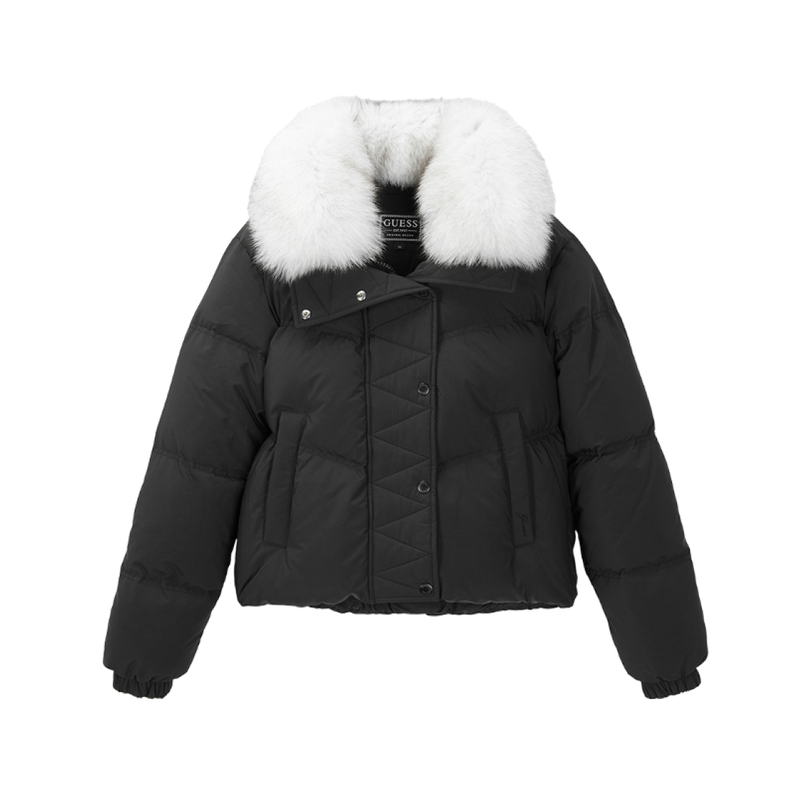 (W) 게스 폭스 퍼 숏 다운 블랙 | GUESS | KREAM