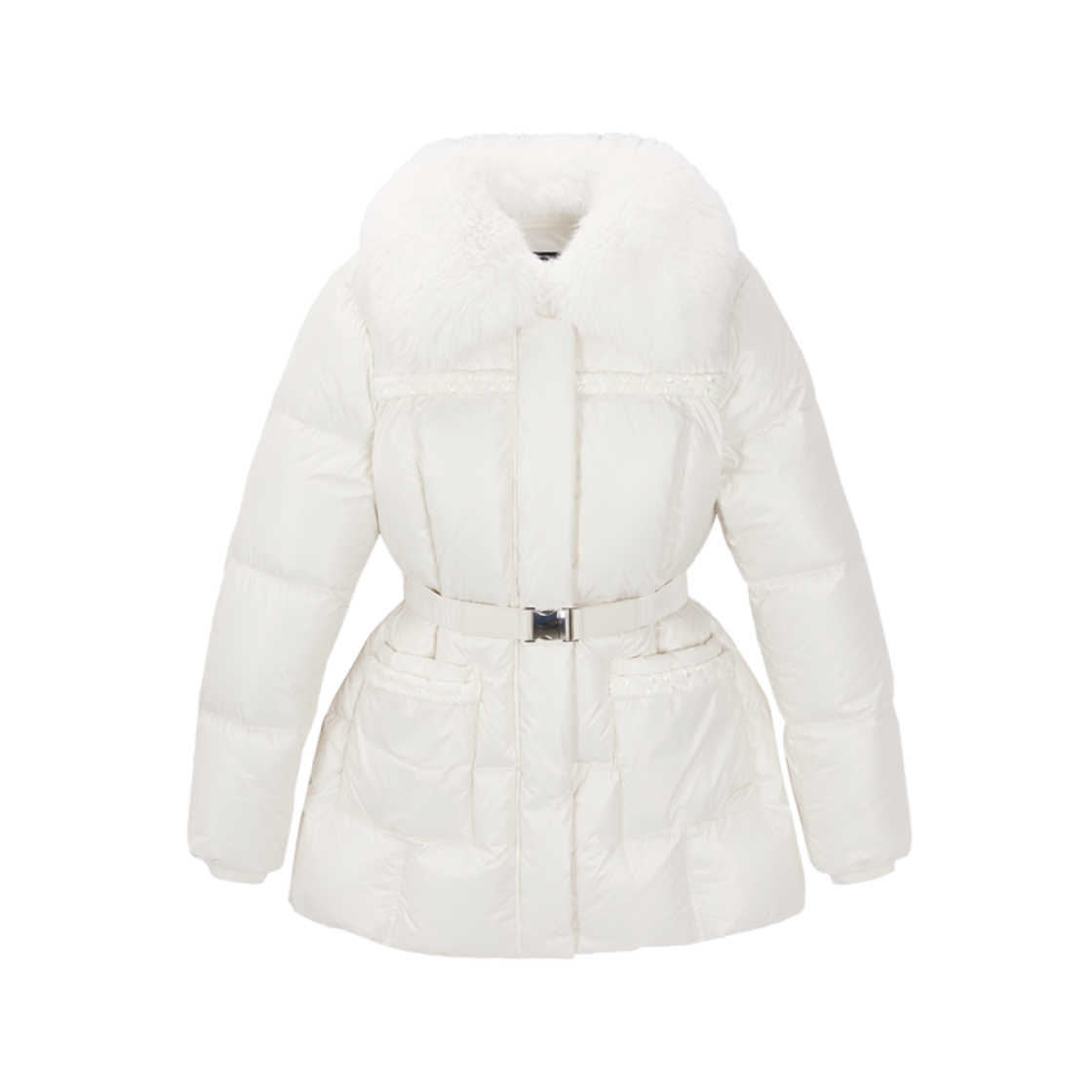 (W) 게스 에코 퍼 카라 다운 라이트 베이지 | GUESS | KREAM