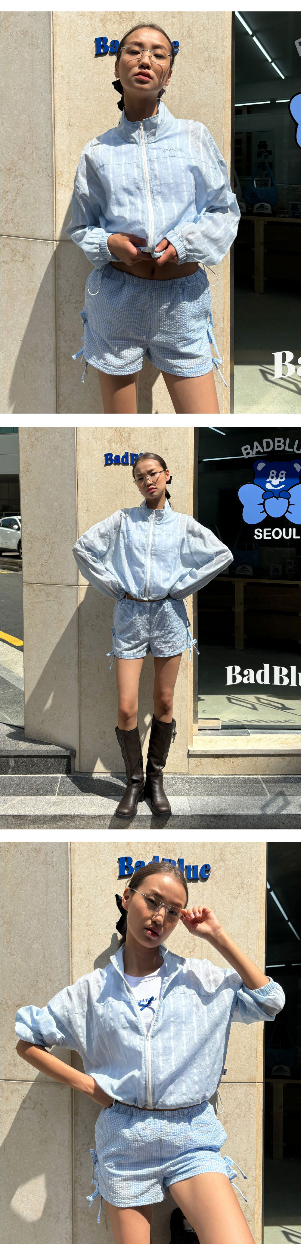 배드블루 체크 비치 자켓 스카이블루 | BadBlue | KREAM