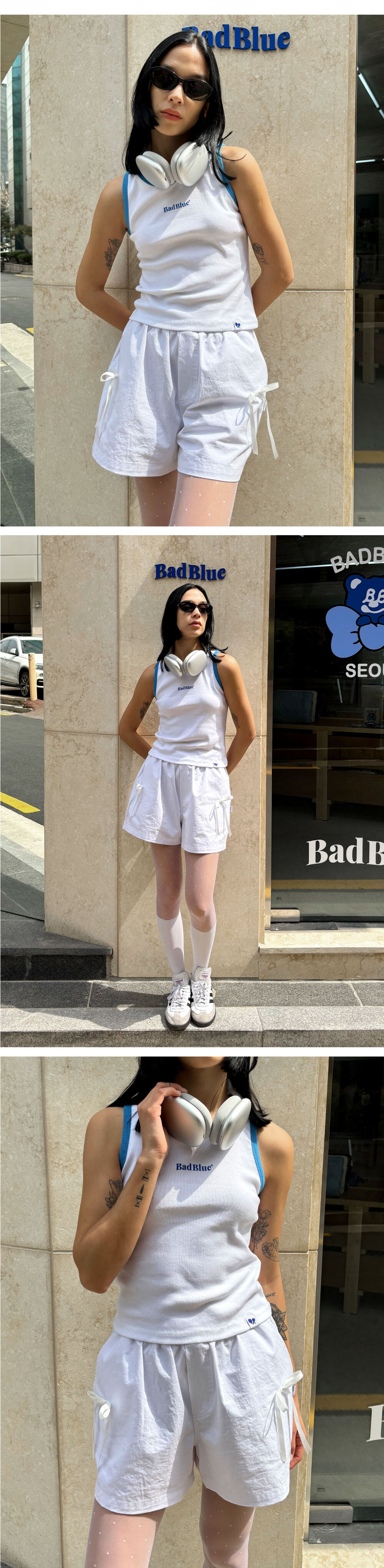 배드블루 코튼 리본 쇼츠 화이트 | BadBlue | KREAM