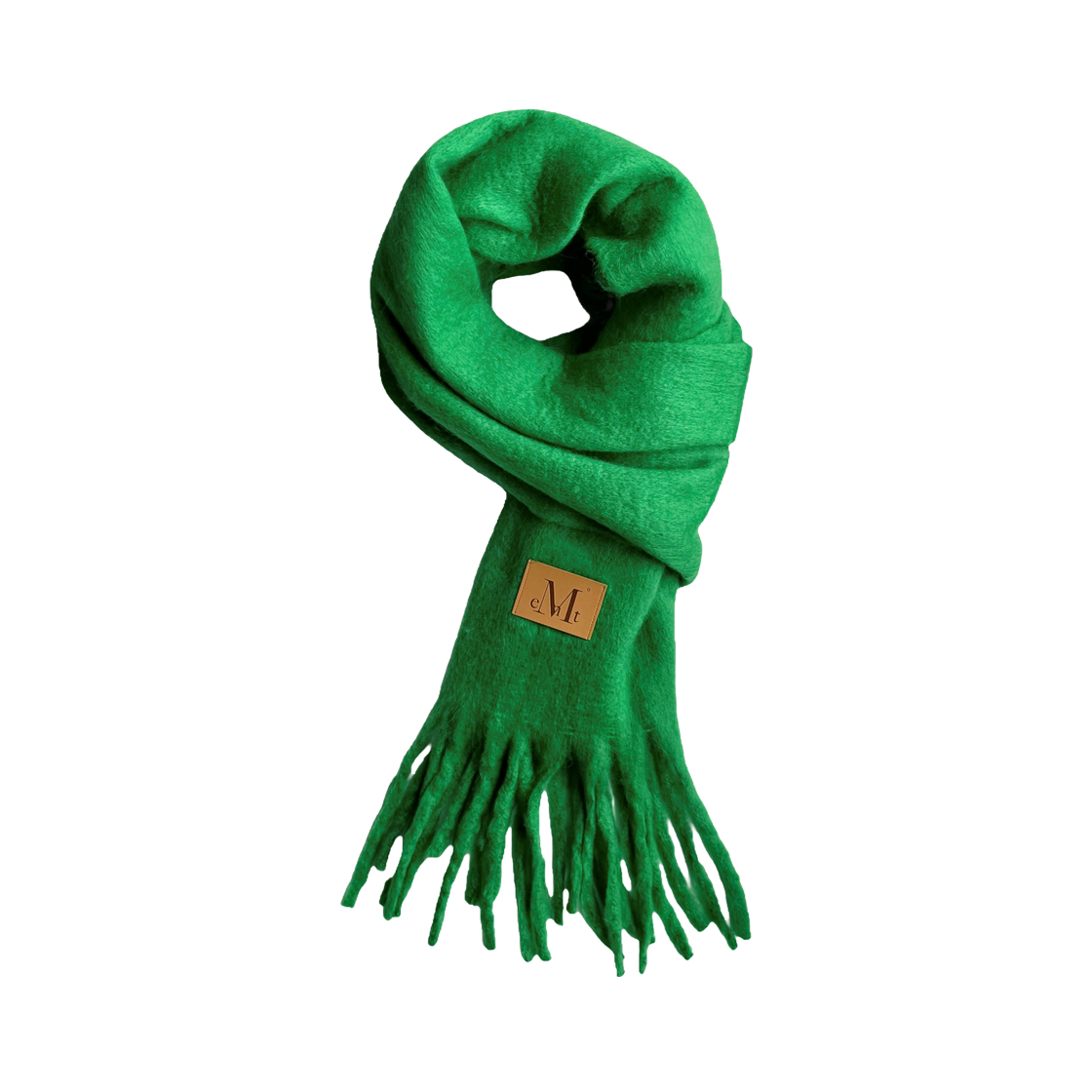 무센트 시그니처 머플러 브라운 레더 패치 롱 그린 | MUCENT | KREAM