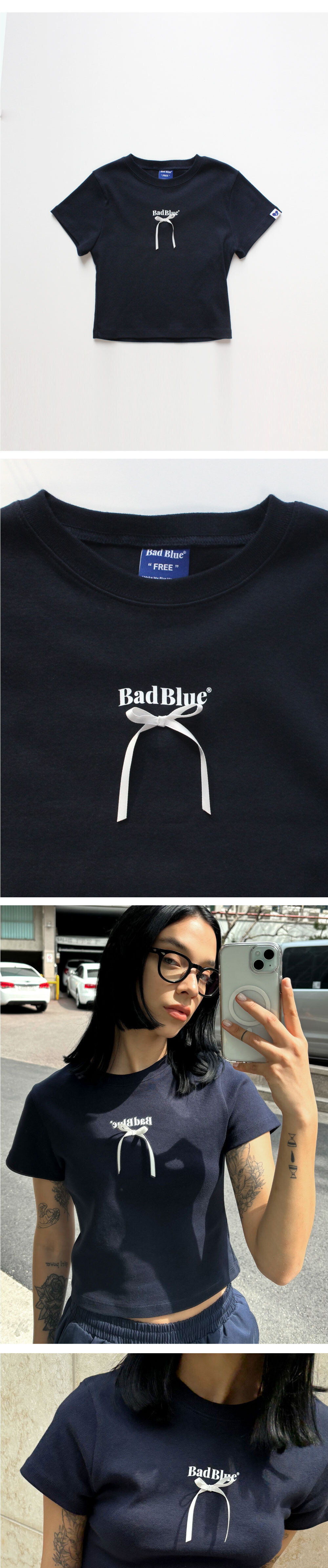 배드블루 리본 로고 슬림 티 네이비 | BadBlue | KREAM