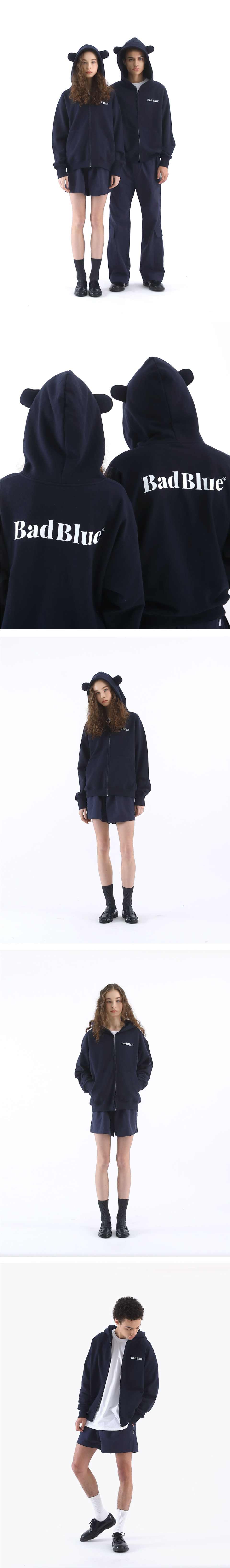 배드블루 베어 이어 집업 후디 네이비 | BadBlue | KREAM