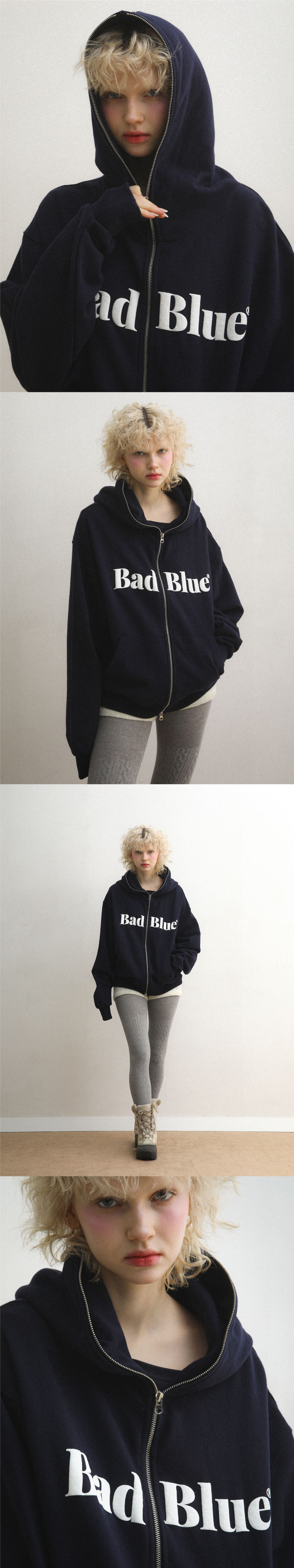 배드블루 로고 풀 집업 후디 네이비 | BadBlue | KREAM