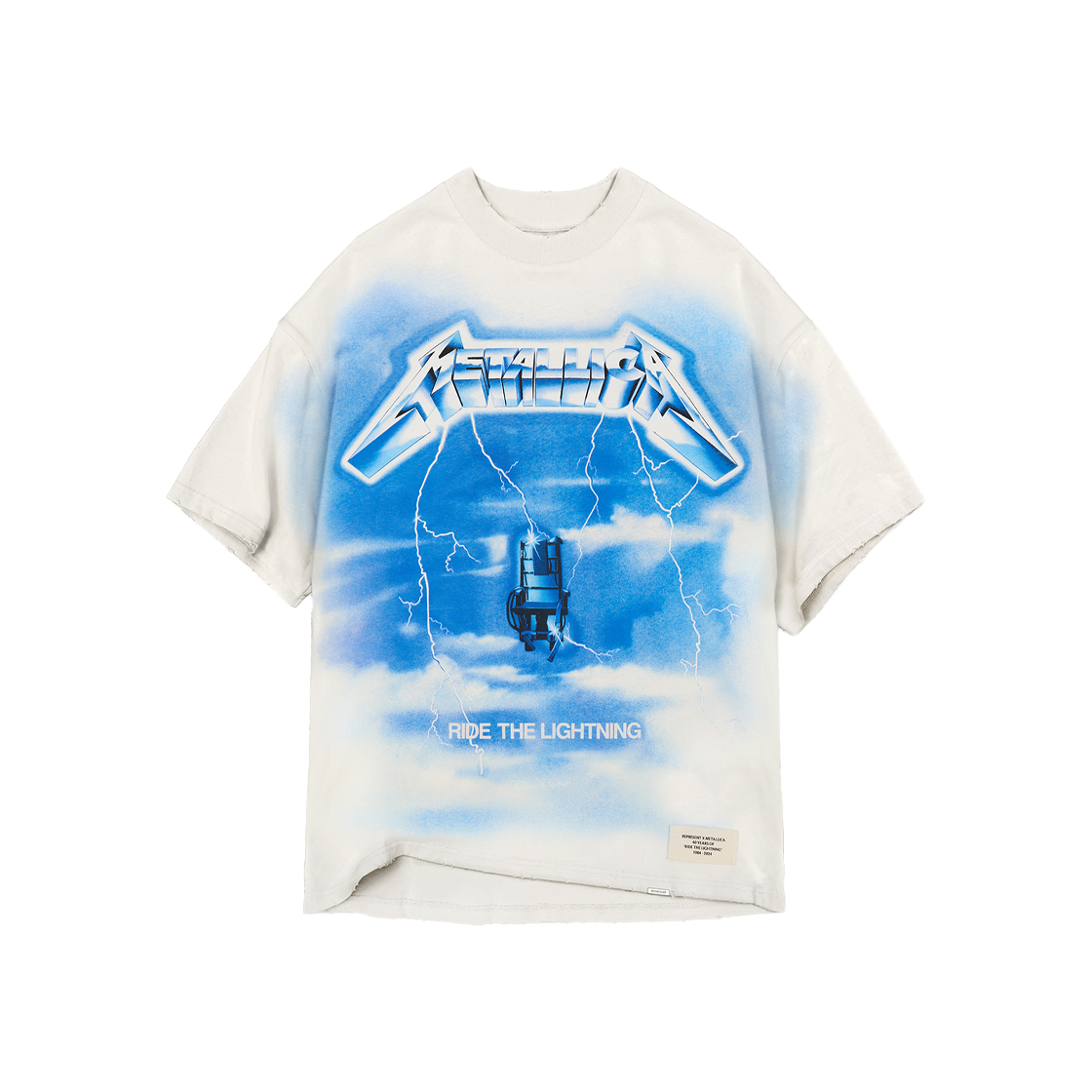 리프레젠트 x 메탈리카 라이드 더 라이트닝 SS 티셔츠 플랫 화이트 - 25SS | Represent | KREAM