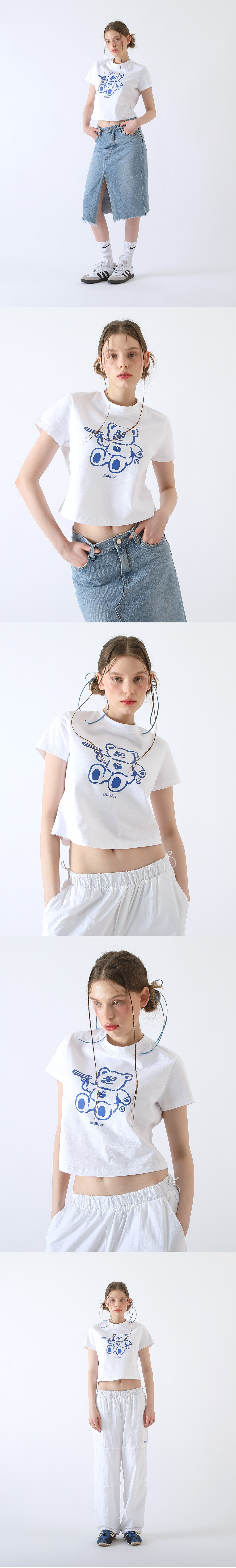 배드블루 베드베어 크롭 티 화이트 | BadBlue | KREAM