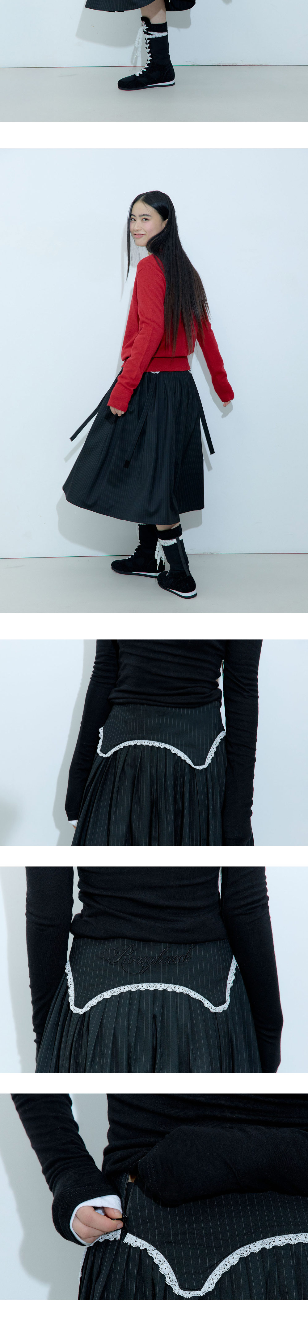 러프넥 서스펜더 플리츠 스커트 스트라이프 | Roughneck | KREAM