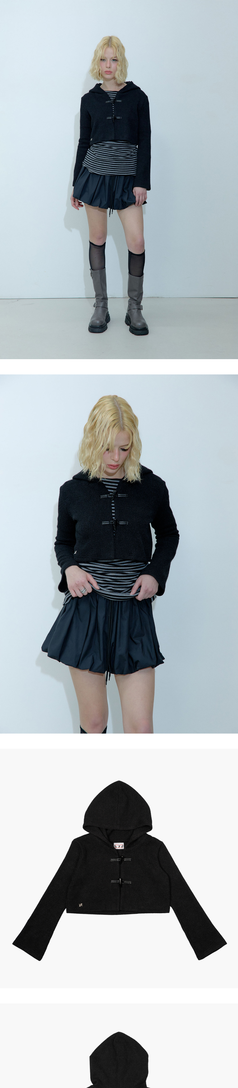 러프넥 니트 숏 가디건 블랙 | Roughneck | KREAM