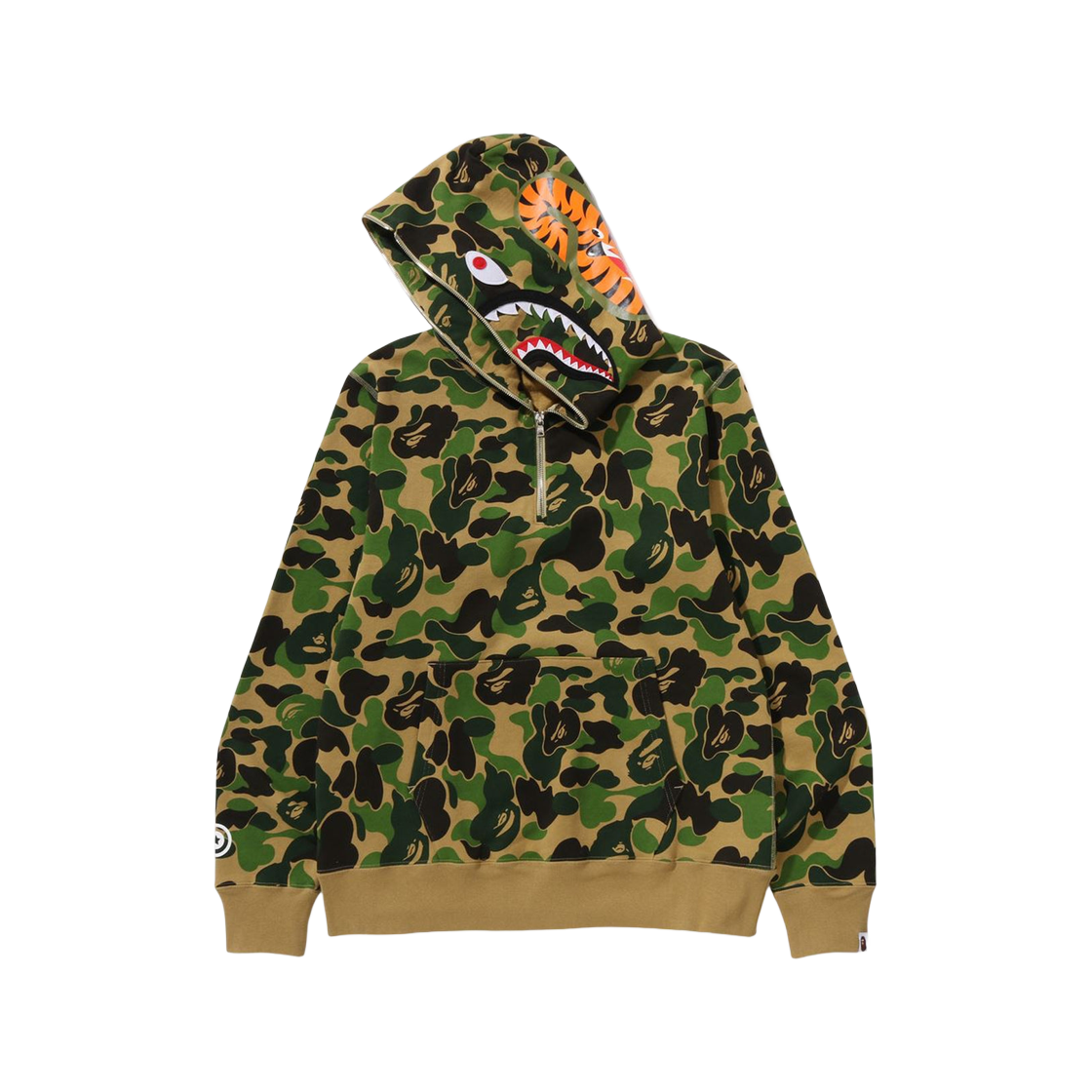 베이프 ABC 카모 샤크 하프 집 풀오버 후드 그린 | BAPE | KREAM
