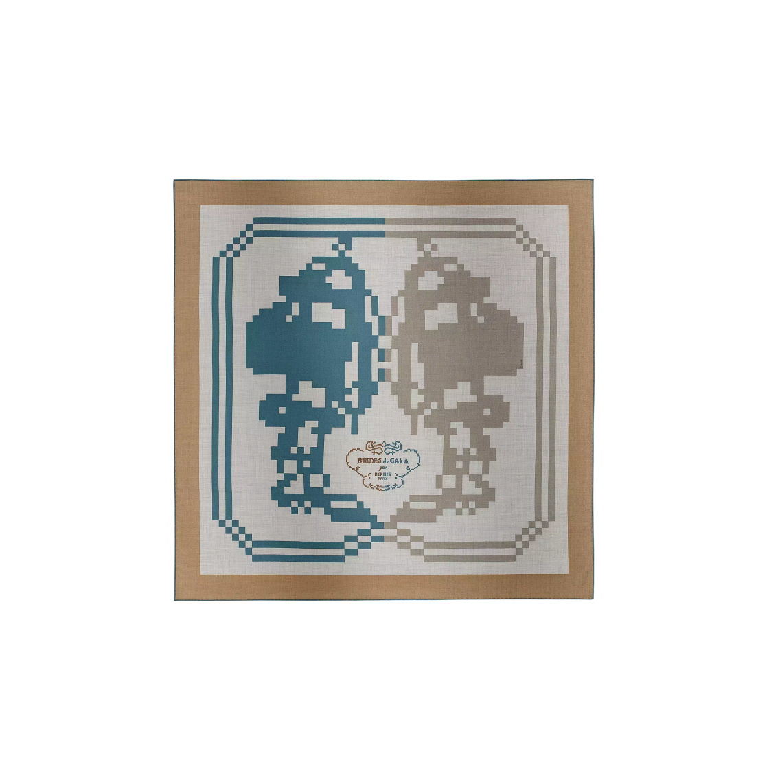 에르메스 브라이드 드 갈라 픽셀 스카프 100 캐시미어 실크 그리 신 블루 뜌르깽 에뚜쁘 | Hermes | KREAM