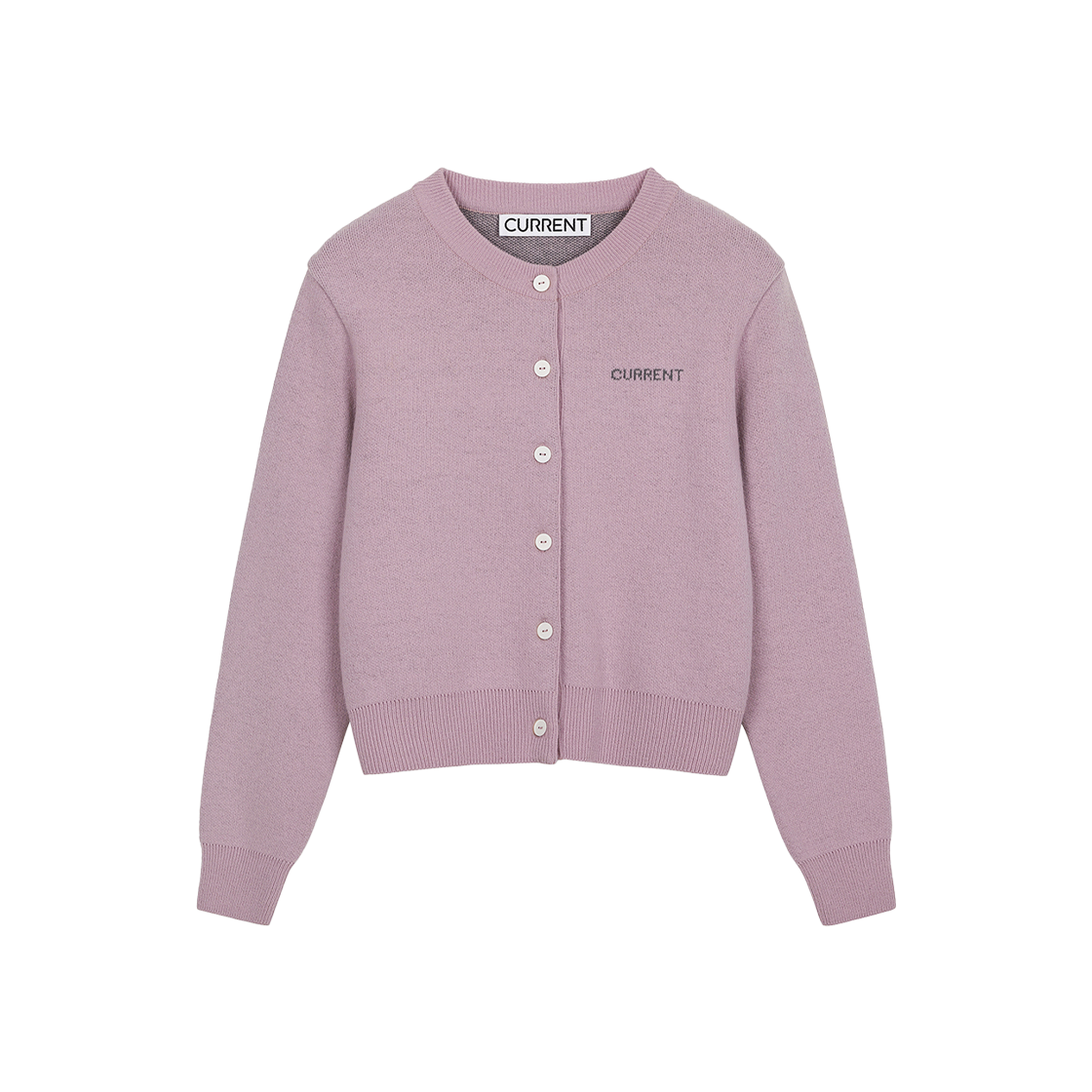 커렌트 로고 자가드 라운드넥 가디건 핑크 | CURRENT | KREAM