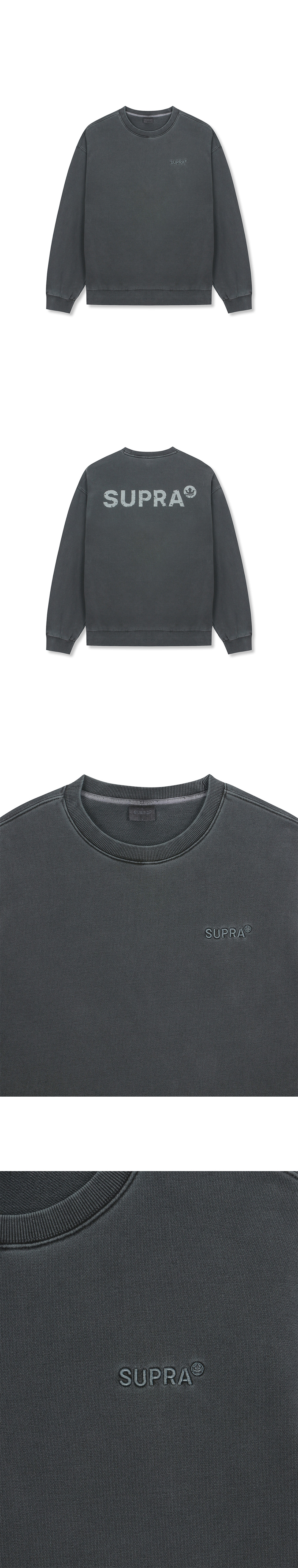 수프라 가먼트다잉 정로고 맨투맨 그레이 | Supra | KREAM