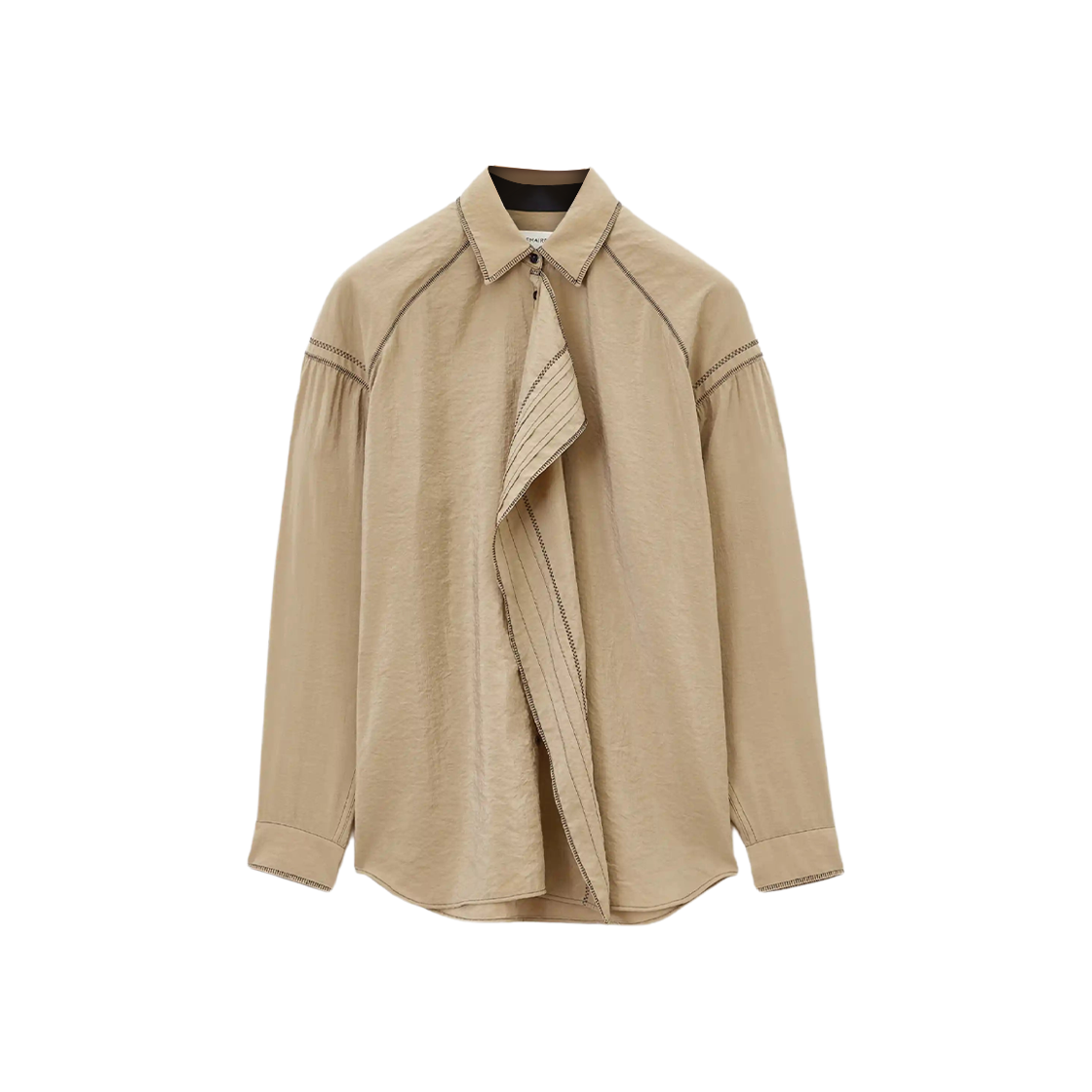 (W) 르메르 드라이 실크 자수 어시메트리컬 셔츠 크래프트 베이지 | Lemaire | KREAM
