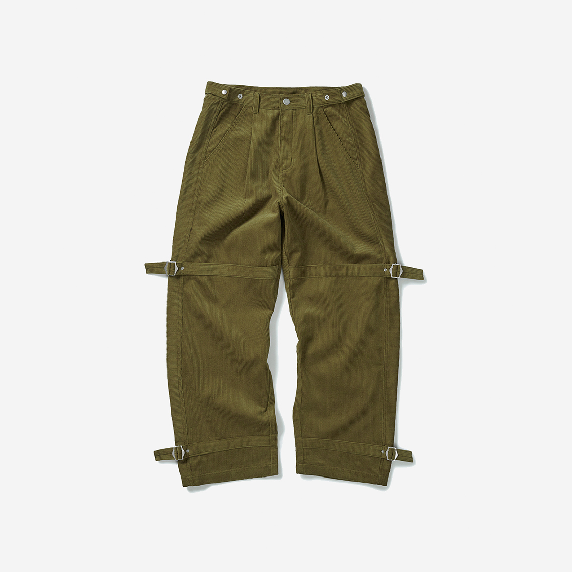 카락터 원 턱 스트랩 코듀로이 팬츠 올리브 | Karactor | KREAM