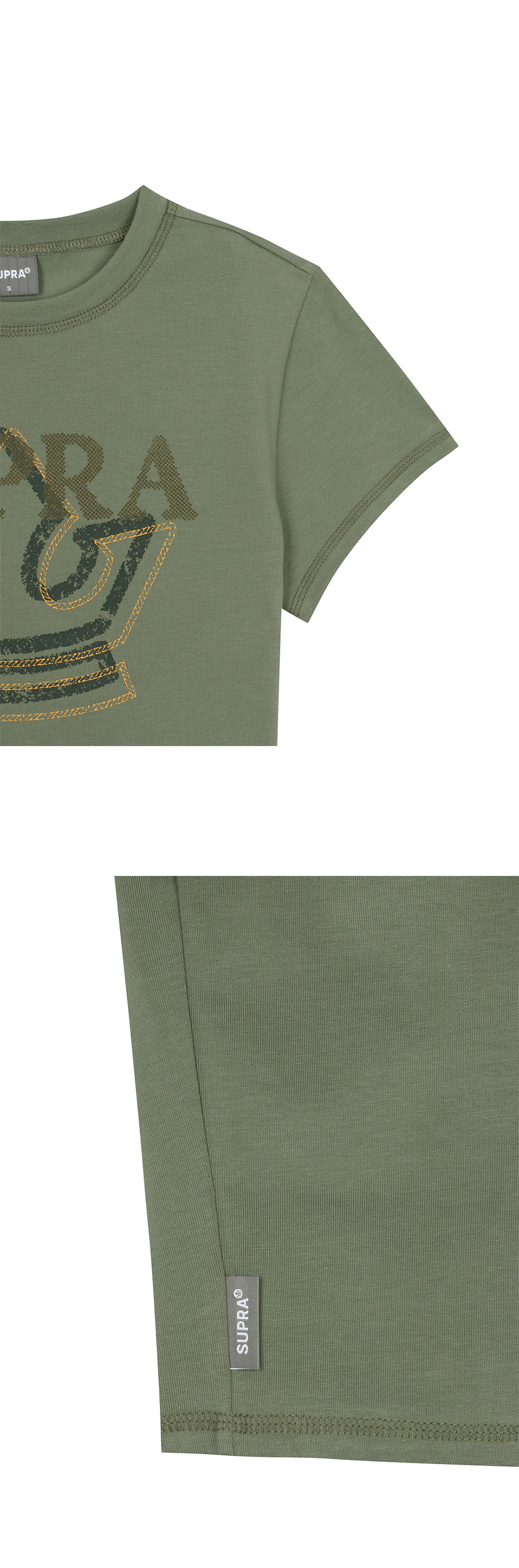 수프라 여성 크라운 로고 포인트 크롭티 카키 | Supra | KREAM