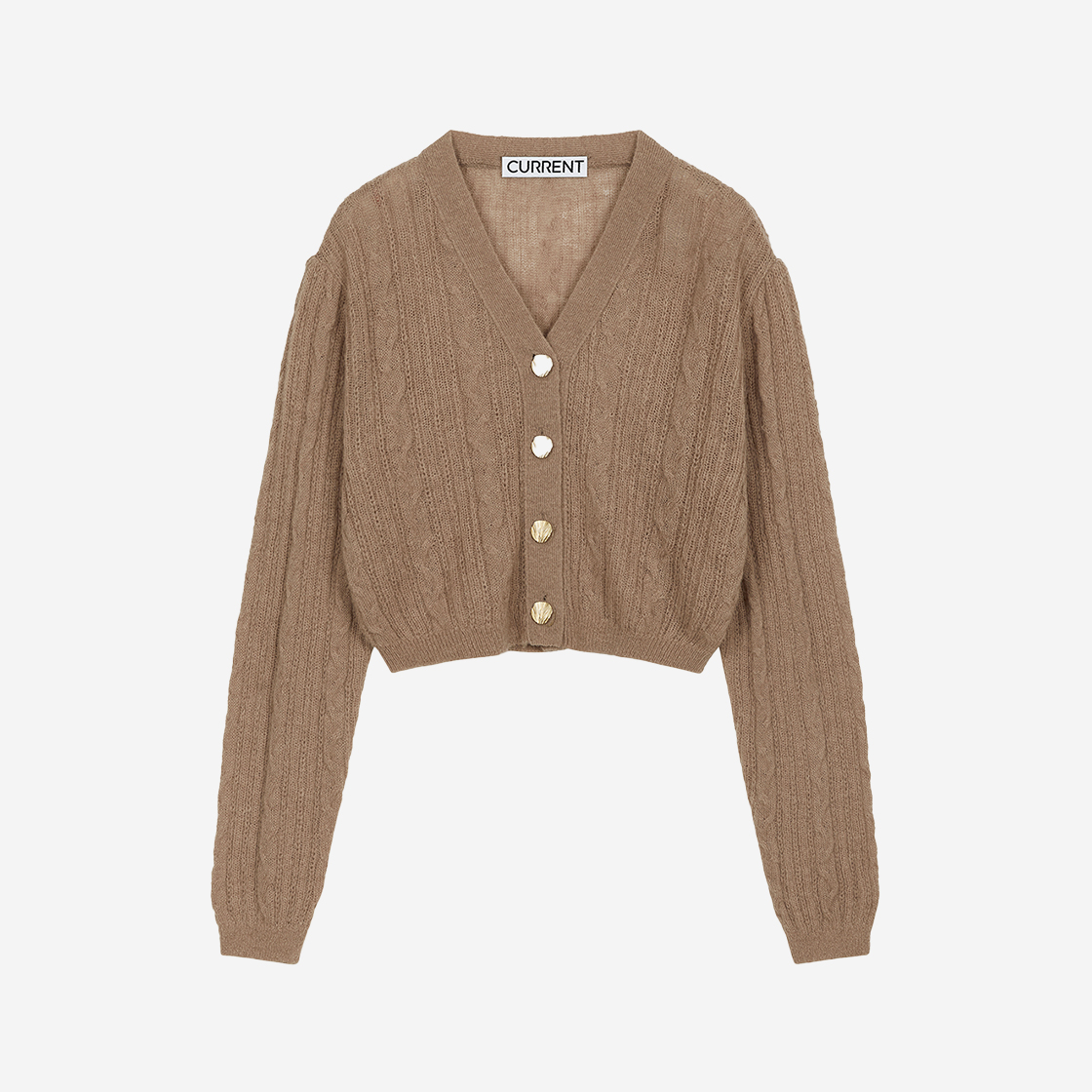 커렌트 퍼프 슬리브 케이블 가디건 오렌지 | CURRENT | KREAM