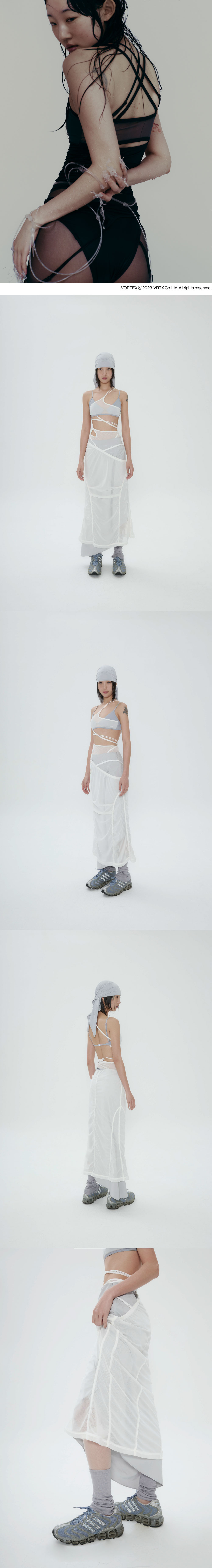 오호스 레이어드 메쉬 스트랩 스커트 그레이 | OJOS | KREAM