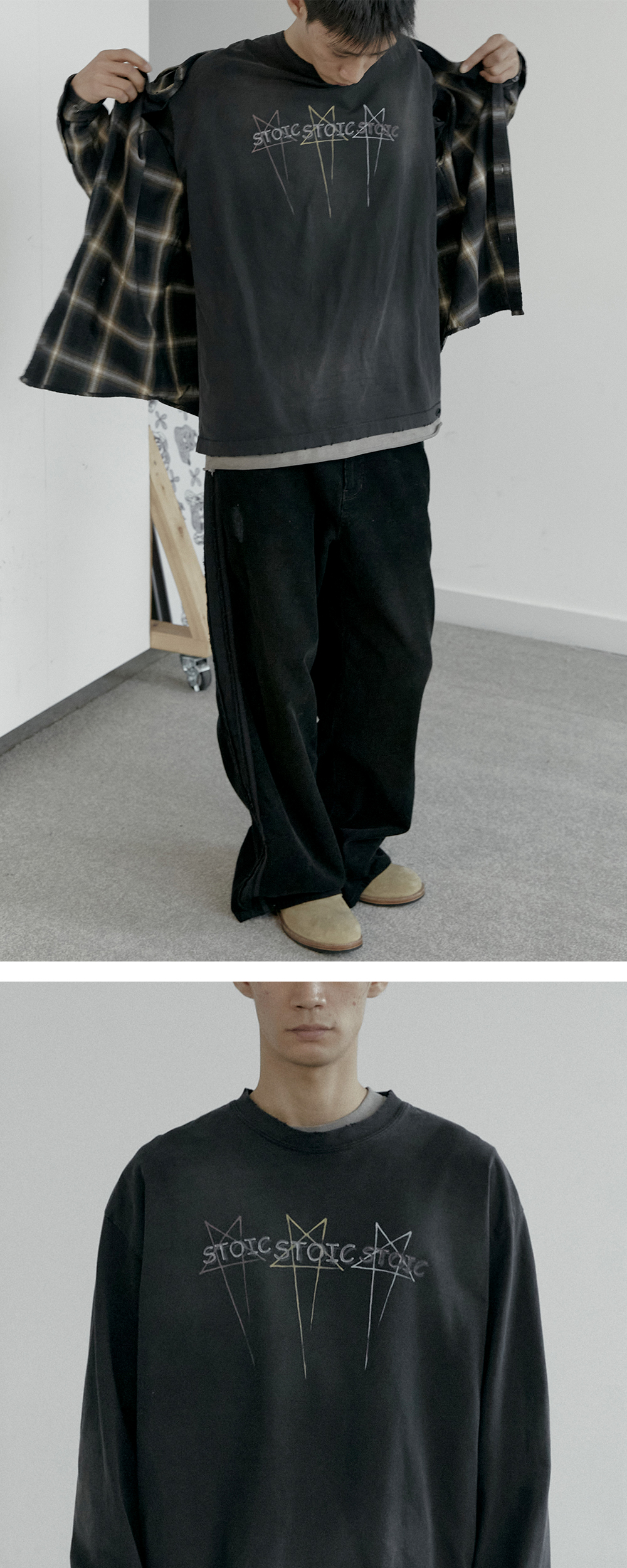 폴리테루 그래픽 롱슬리브 하드 워시 두들 스타 002 차콜 | Polyteru | KREAM