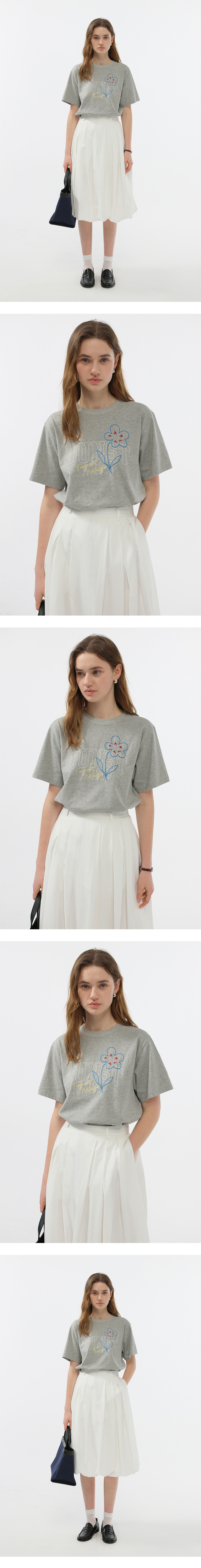 던스트 유니섹스 드로잉 블룸 티셔츠 멜란지 그레이 | Dunst | KREAM