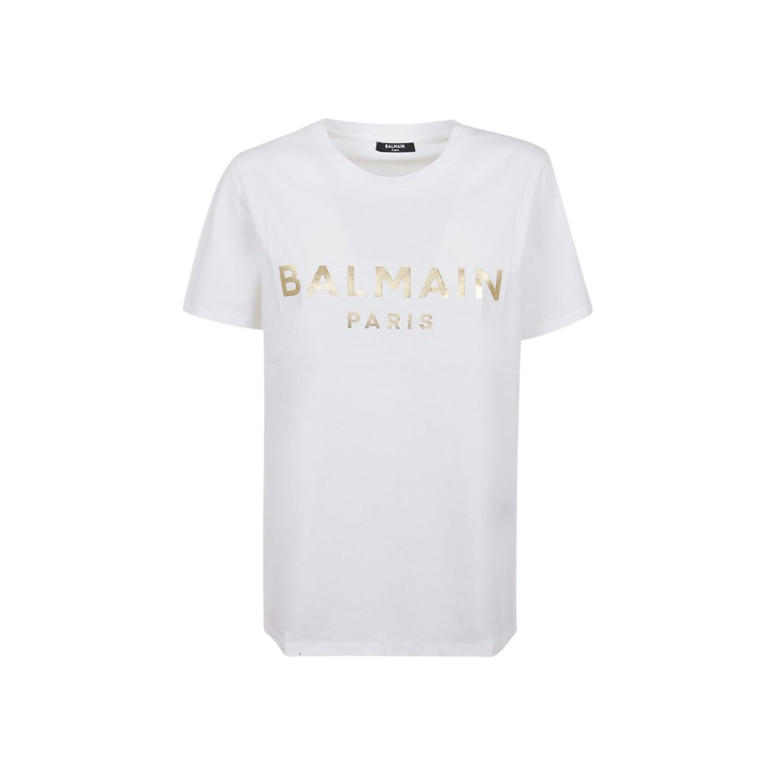 (W) 발망 시그니처 골드 로고 프린트 티셔츠 화이트 | Balmain | KREAM