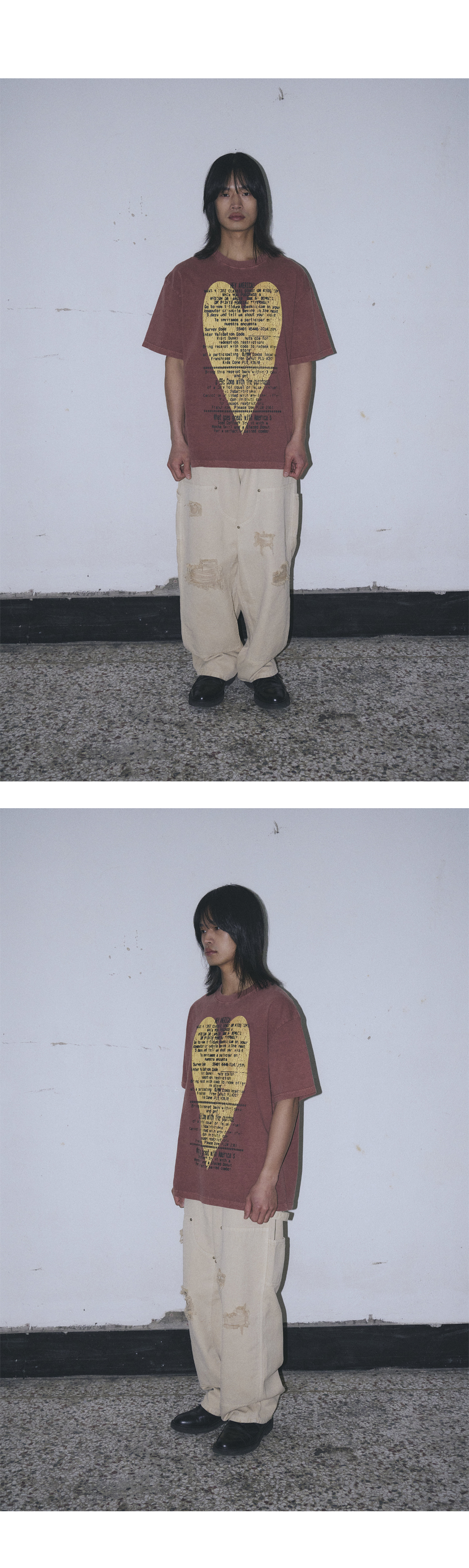 언타이틀 하트 로고 피그먼트 워시 반팔 브라운 | UNTITLED | KREAM