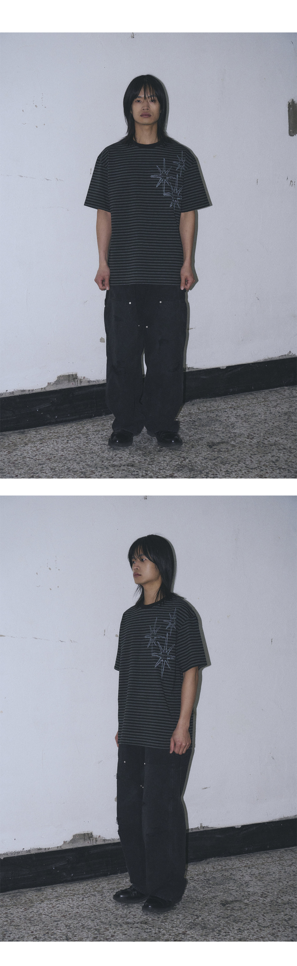 언타이틀 스테리나잇 스몰 스트라이프 숏 슬리브 멜란지 화이트 | UNTITLED | KREAM